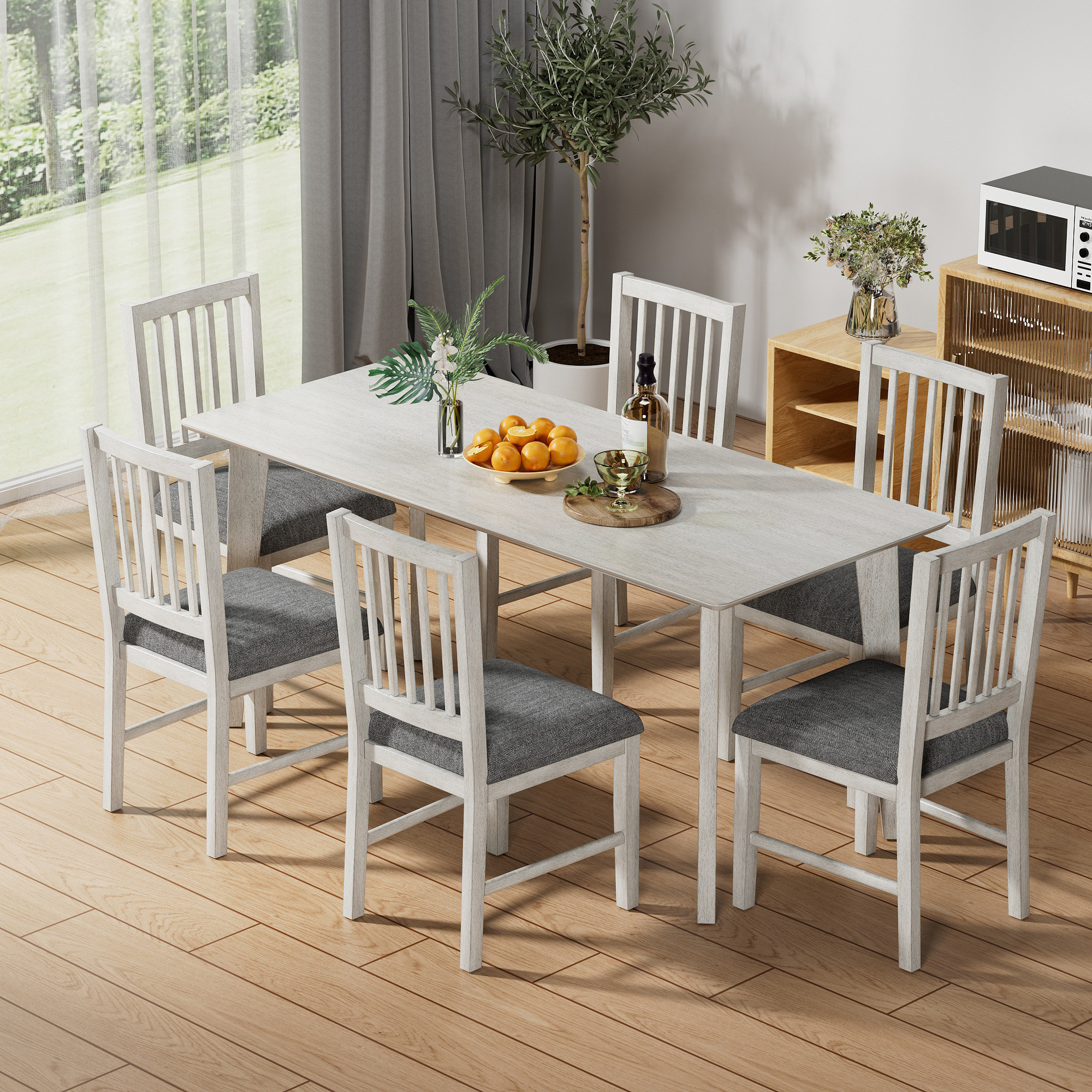 Lark Manor™ 7 Piece Farmhouse Dining Table Set 47" Kitchen Table Set Solid Wood Rectangular ...